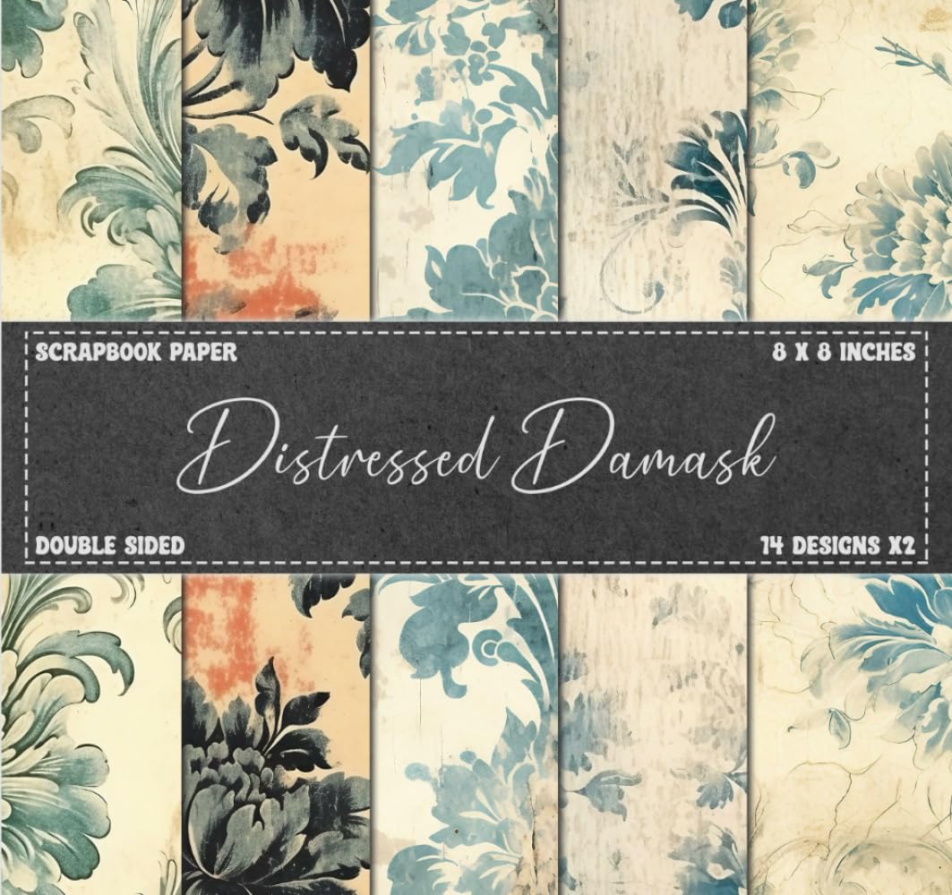 Damask Scrapbook Paper: Distressed Vintage Themed, Double Sided 8 x 8 ...