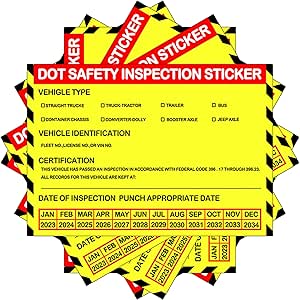 Amazon.com : 12Pack Vehicle Annual Inspection Labels 5 x 3.5 Inch ...