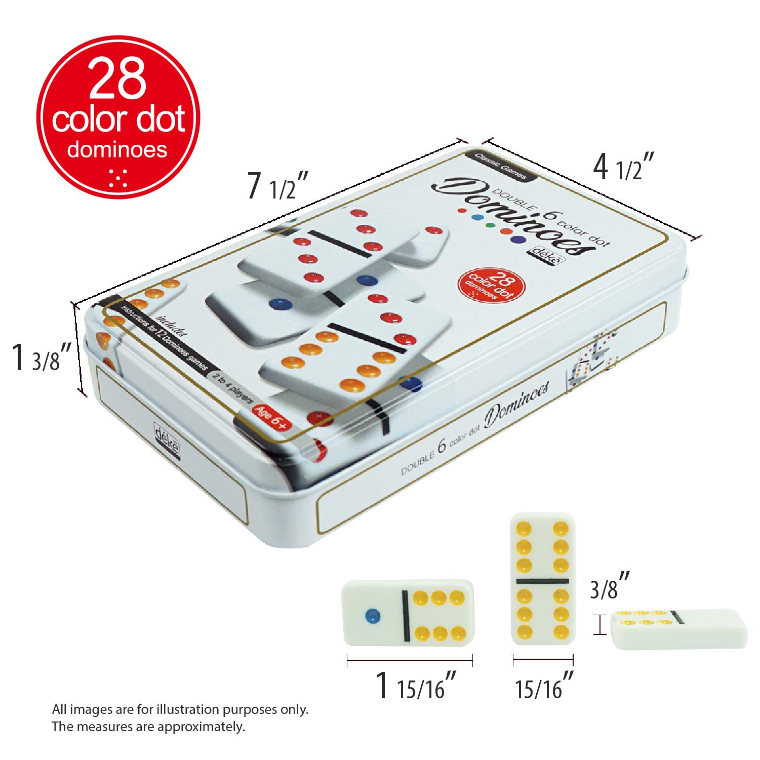 Dominos Set Game. Premium Classic 28 Color Pieces Double Six D