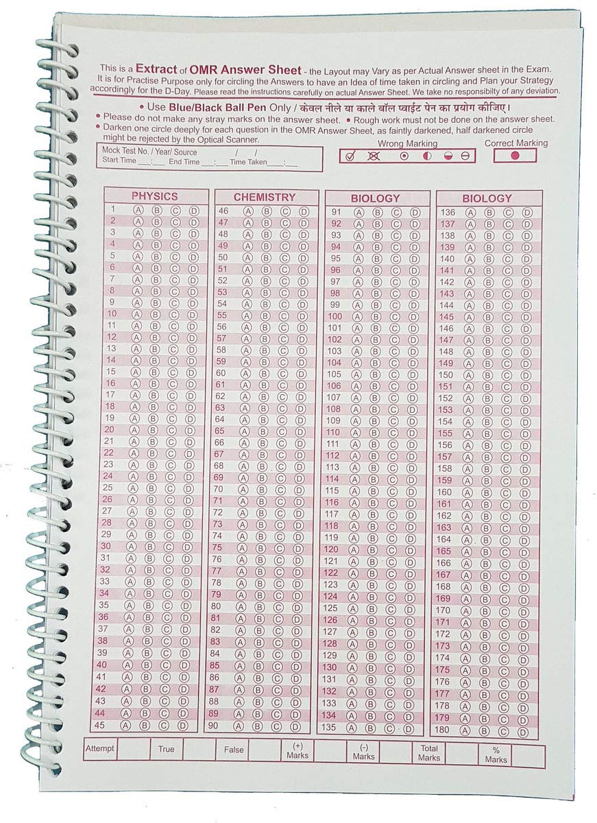 amblitz NEET OMR Sheet Combo - 50 OMR Sheet + Unruled Spiral Notebook ...