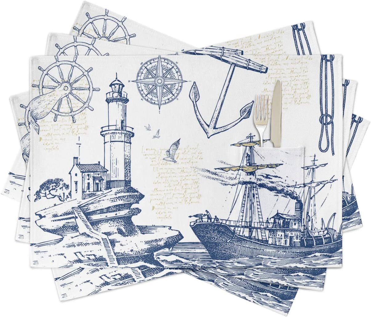 Amazon.com: Sailboat Lighthouse Anchor Placemats Set of 4 for Dining ...