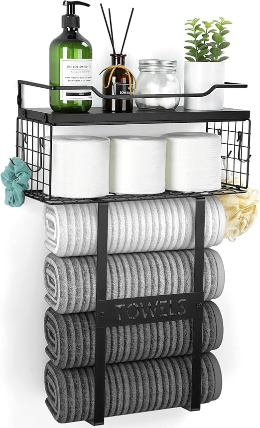 Amazon.com: Wall Mounted Towel Rack for Bathroom - Bath Storage Holder ...