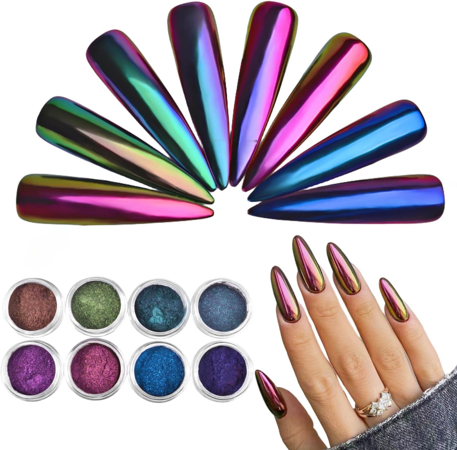 Amazon.com: Chameleon Chrome Nail Powder Chrome Powder for Gel Nails ...