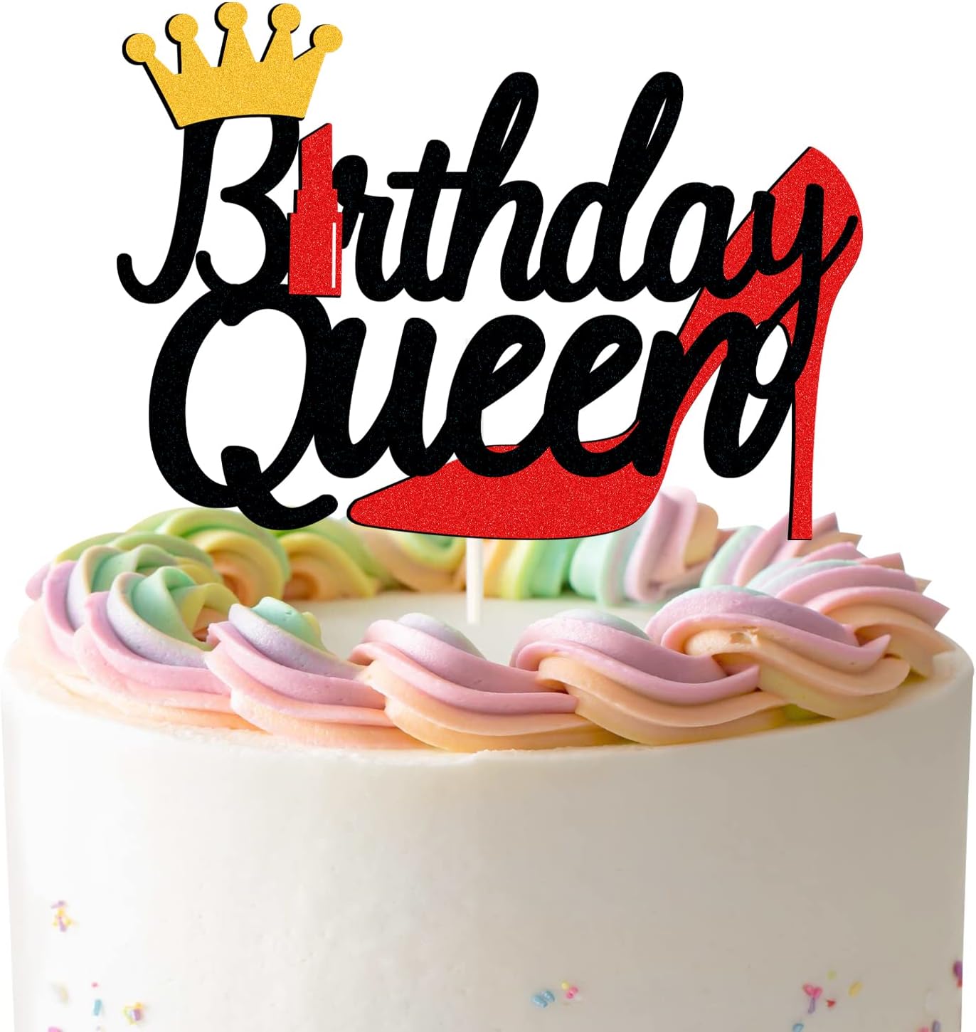 Amazon.com: Black Red Glitter Birthday Queen Cake Topper,Lipstick High ...