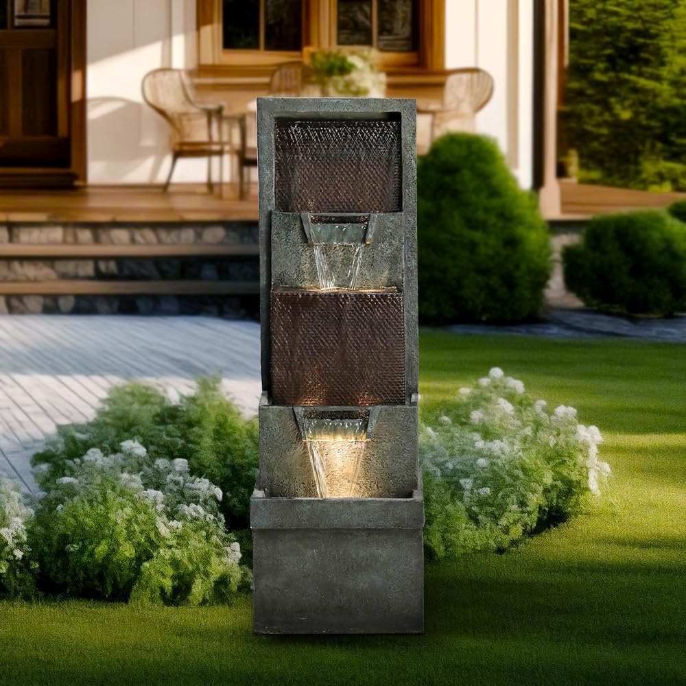 Amazon.com: Sunlinua Outdoor Water Fountain Curved Waterfall Fountain ...