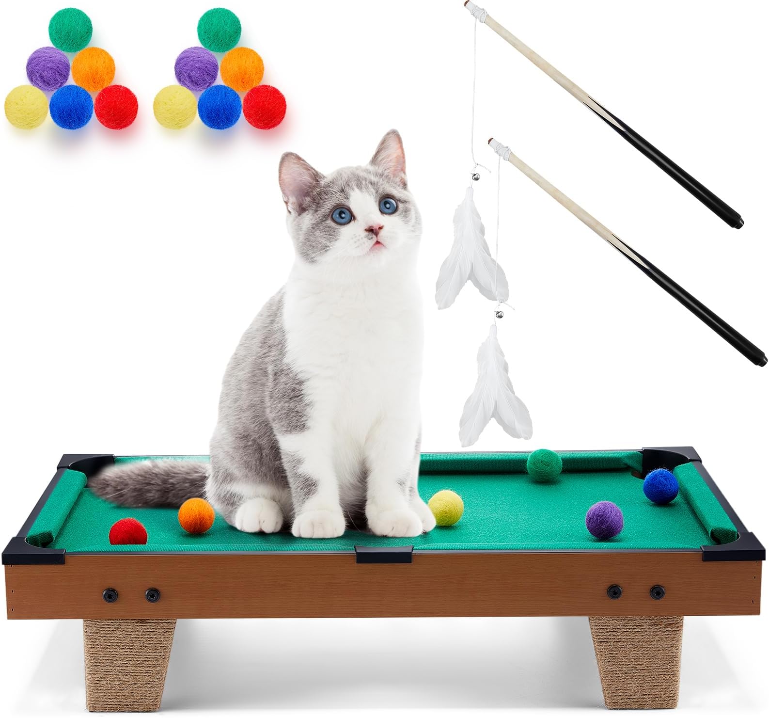 Amazon.com : Beeveer 4 in 1 Cat Pool Table Toy Set Mini Pool Table for ...