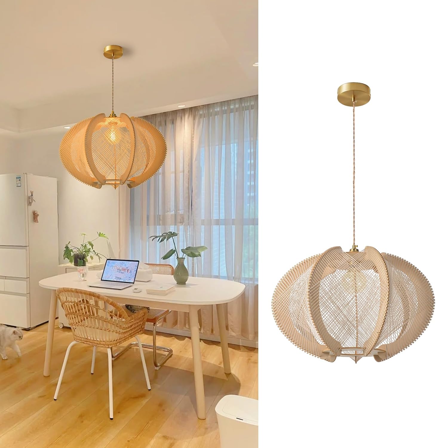 Arturesthome Retro Wooden Pendant Light, Modern Boho Hanging Lamp ...