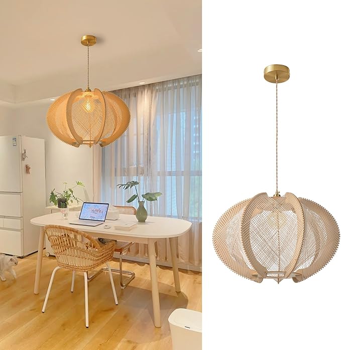 Arturesthome Retro Wooden Pendant Light, Modern Boho Hanging Lamp ...