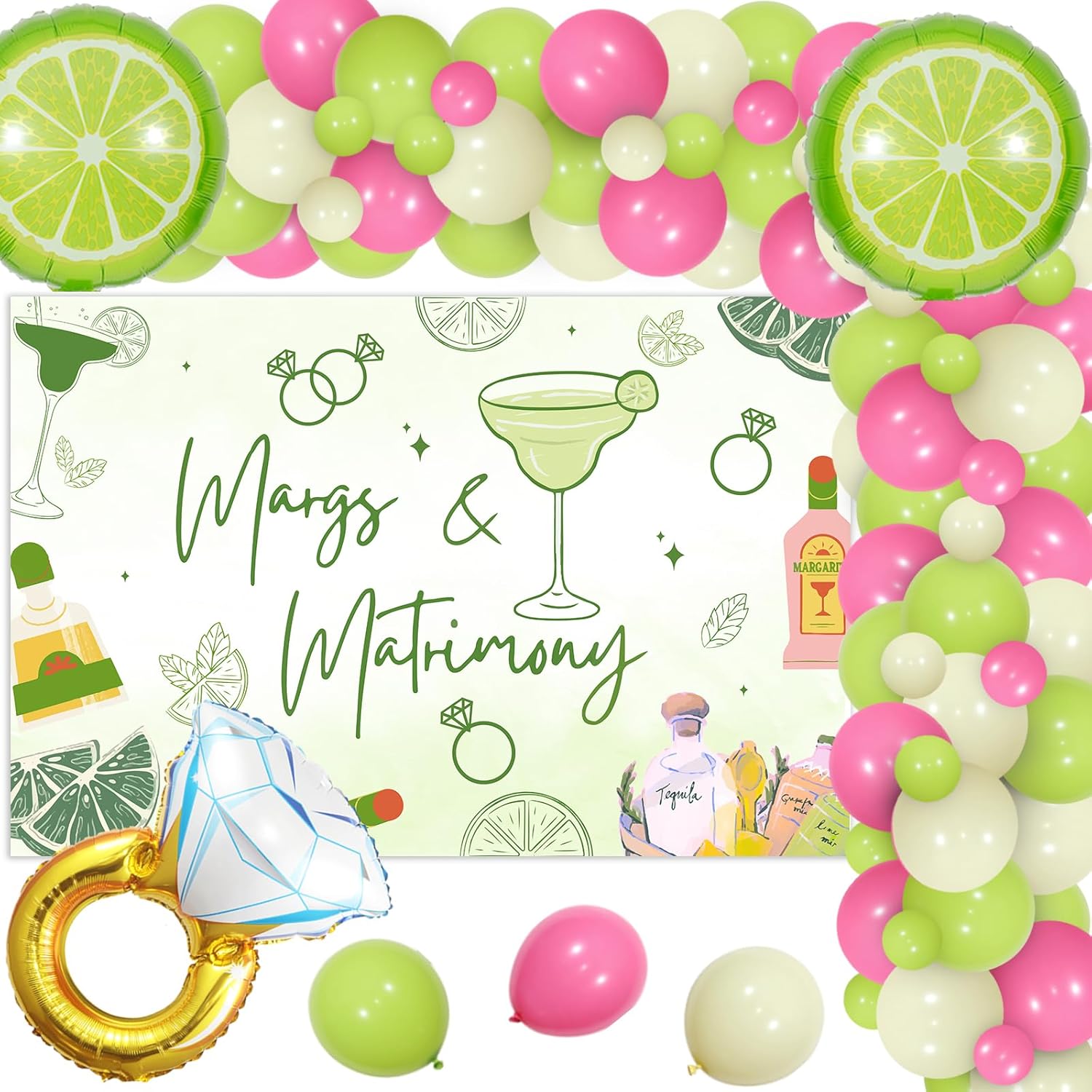Amazon.com: Wonmelody Margs & Matrimony Bachelorette Decor Margarita ...