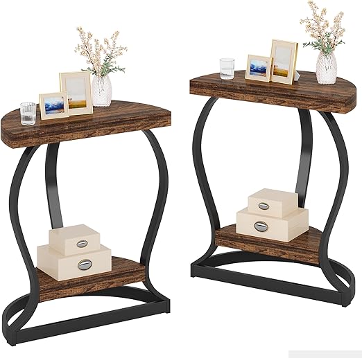 Amazon.com: Tribesigns Half-Round End Table Set of Two, 2-Tier Wooden ...