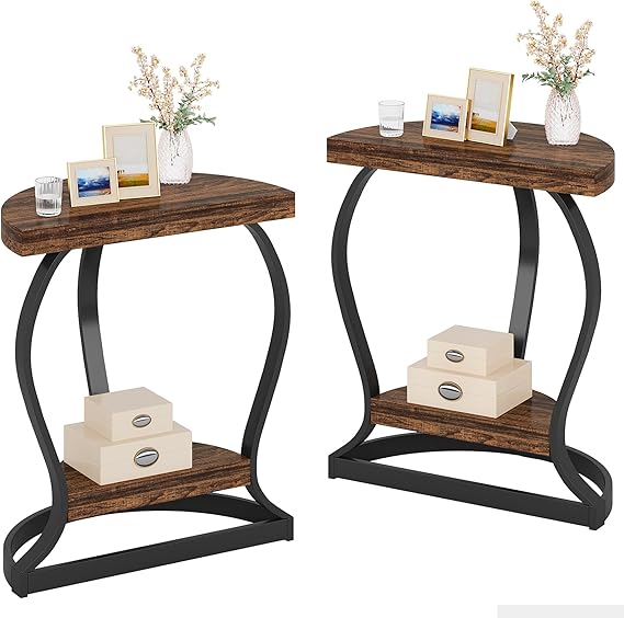Amazon.com: Tribesigns Half-Round End Table Set of Two, 2-Tier Wooden ...