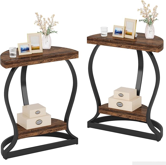 Amazon.com: Tribesigns Half-Round End Table Set of Two, 2-Tier Wooden ...