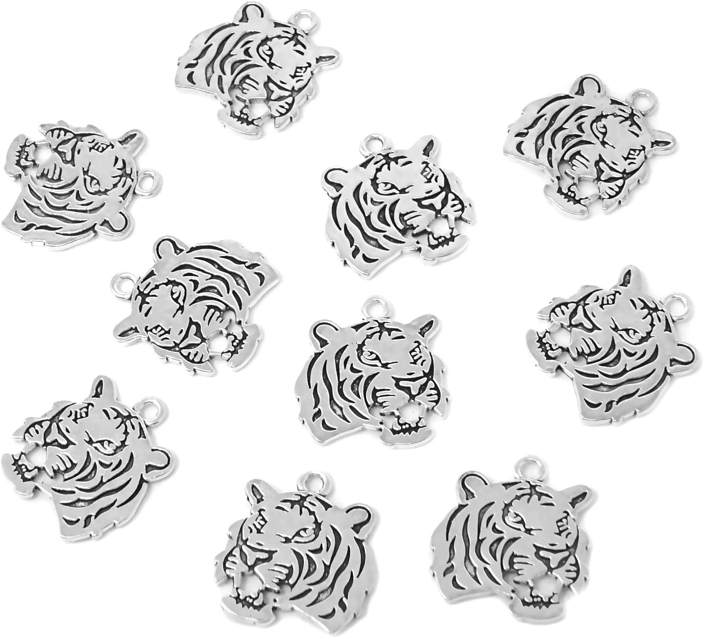 Amazon.com: Honbay 10PCS Antique Silver Double Sided Tiger Head Charms ...