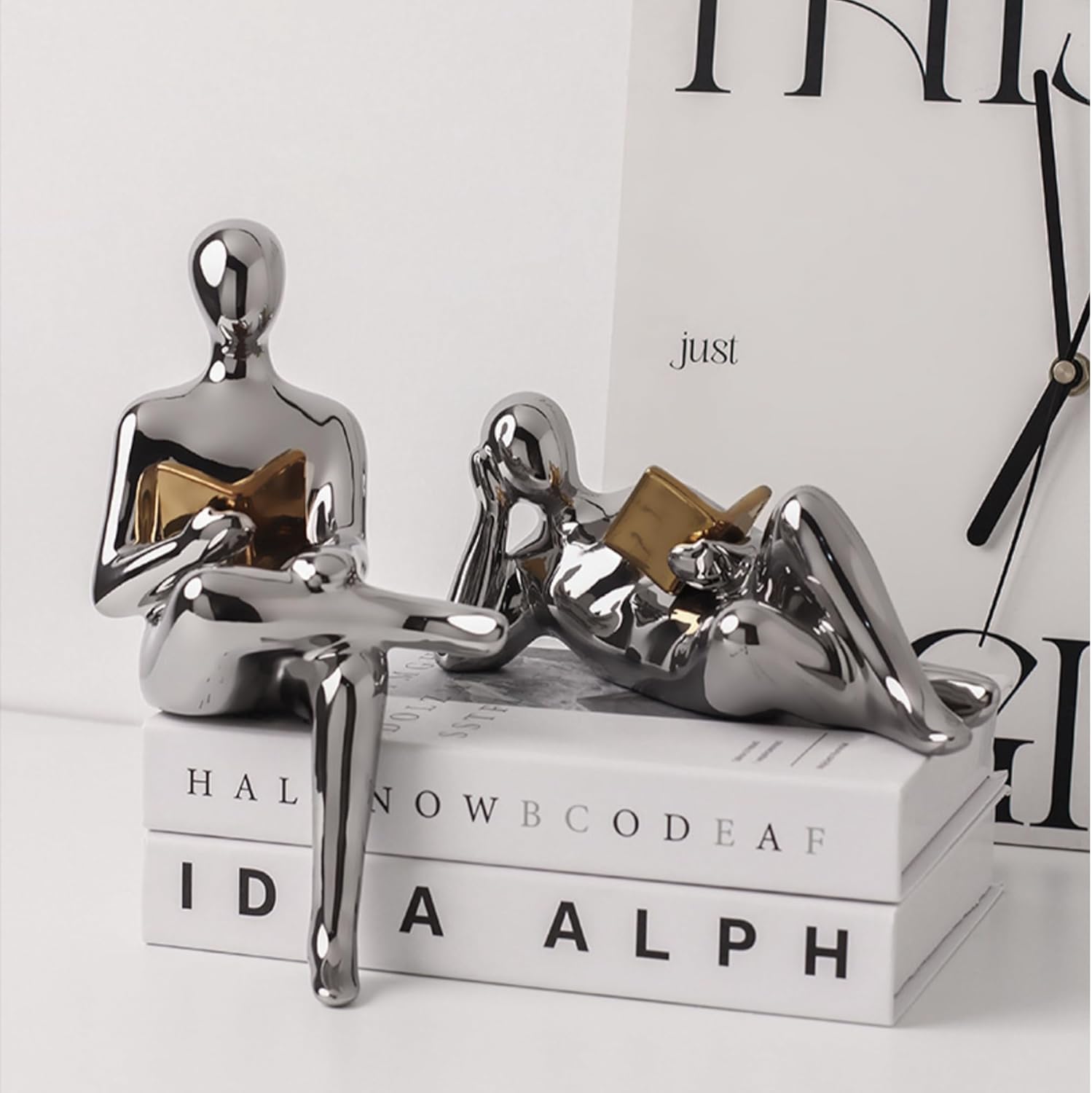 Amazon.com: Linxia 2 Pcs Modern Bookshelf Decor Reading Statue Set ...