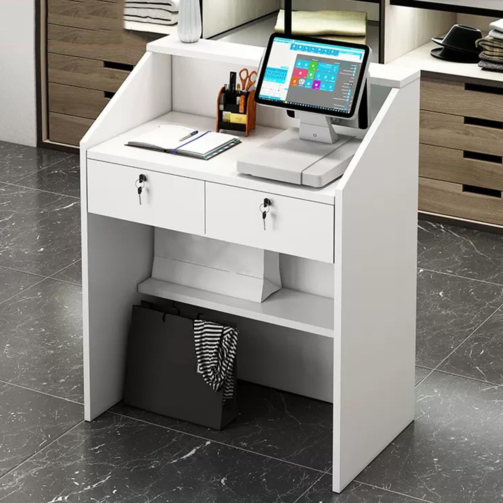 Reception Desk With Lockable Drawers White Reception Counter Office ...