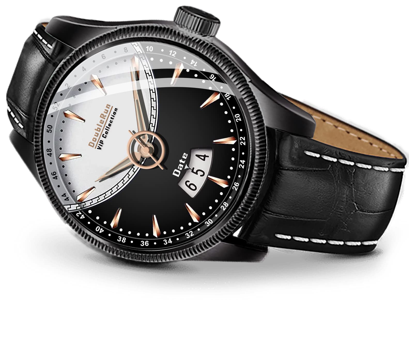 Buy DOUBLERUN 9018_3D Glass Date Display Dial Leather Belt Analog Watch ...