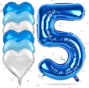 Amazon.com: Biapian 40 Inch Blue Number 5 Balloons, Large Number 5 ...