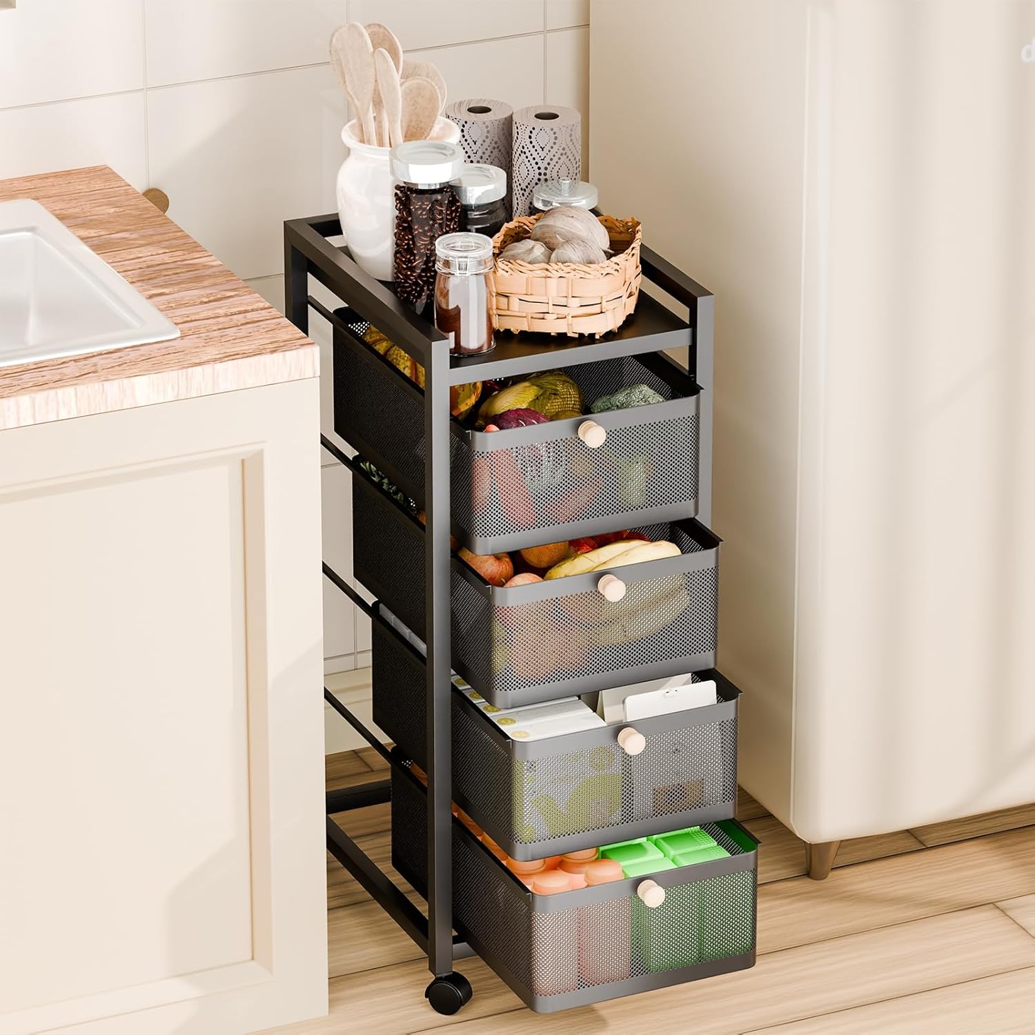 Amazon.com: Rolling Kitchen Storage Cart, Heavy-Duty Fruit Vegetable ...