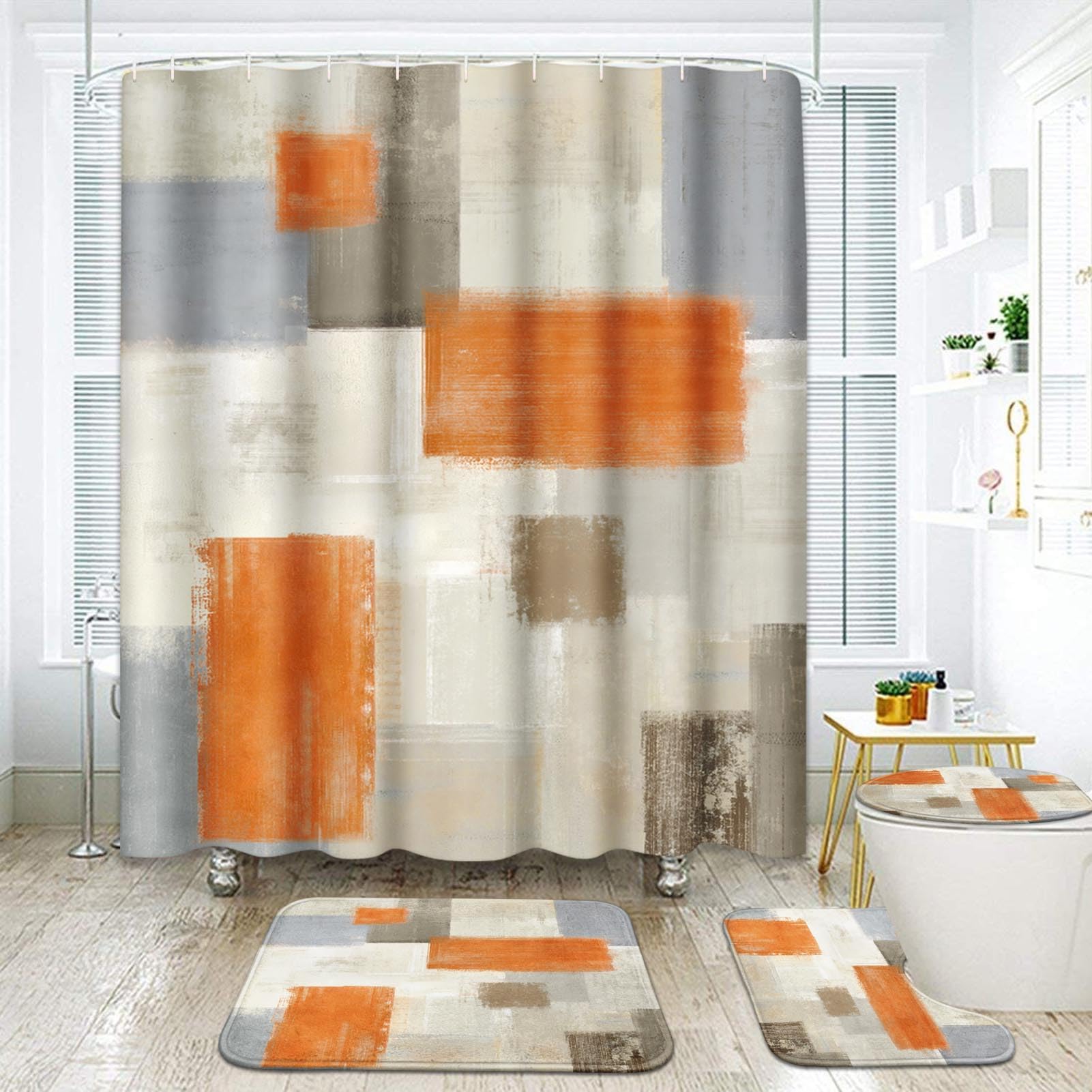Amazon.com: ArtSocket Abstract Orange Bathroom Set with Shower Curtain ...