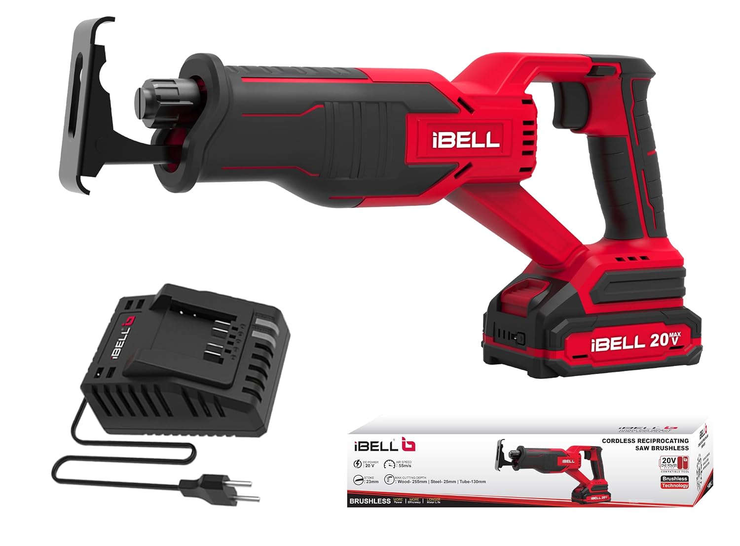 iBELL BR20-48 Cordless Reciprocating Saw | 20V Cutting Tool for PVC ...