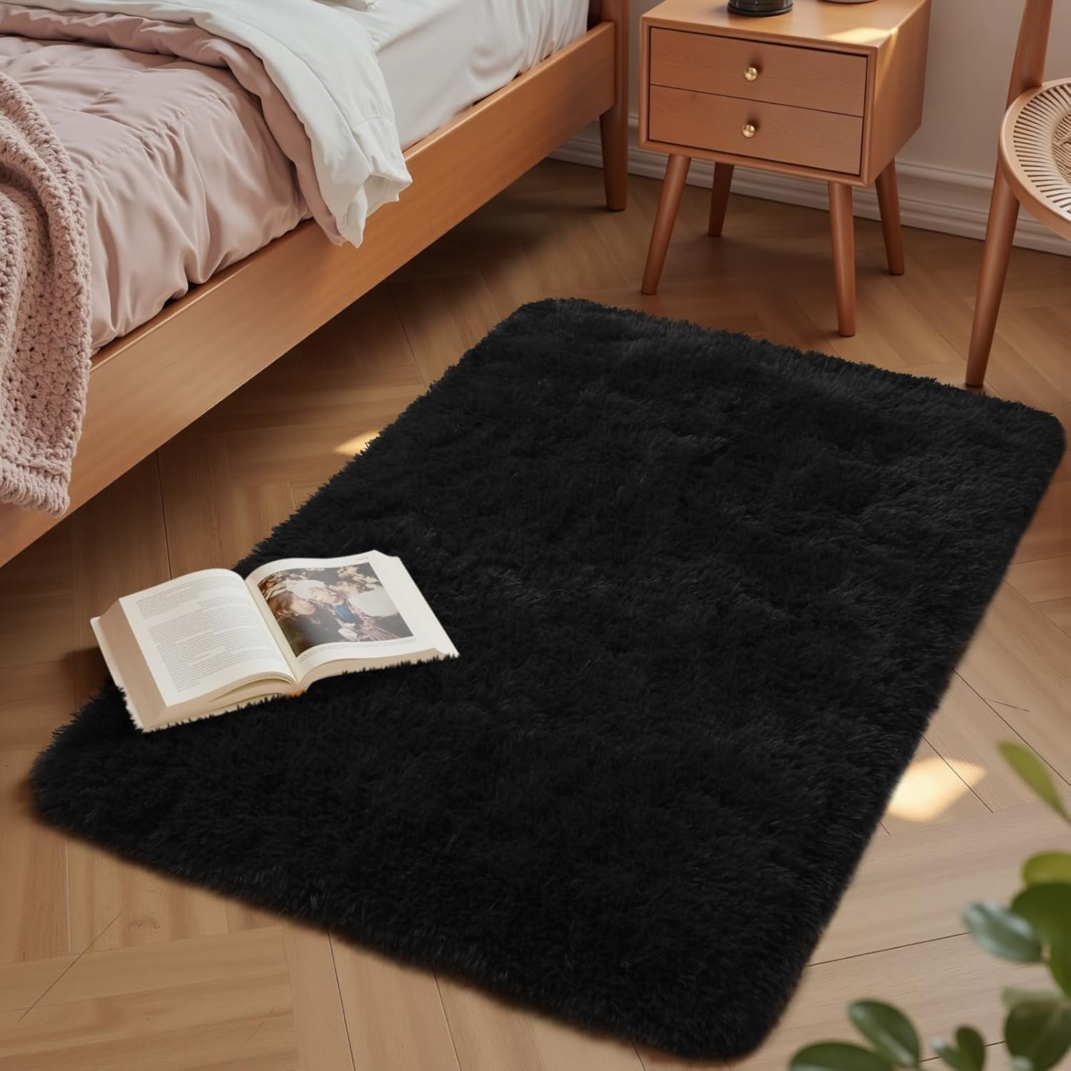 Amazon.com: Macgace Small Throw Rugs for Bedroom, 2x3 Black Mini Non ...