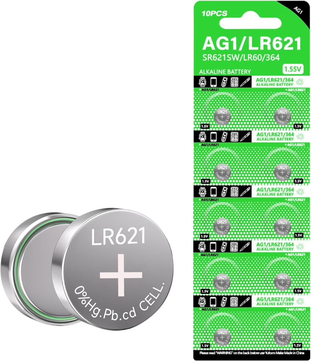 HoootCell SR621SW 364 Watch Battery AG1 363 LR621 V364 SR60 531 ...
