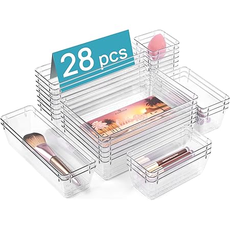 Amazon.com: Vtopmart 28 PCS Clear Plastic Drawer Organizers Set, 4-Size ...