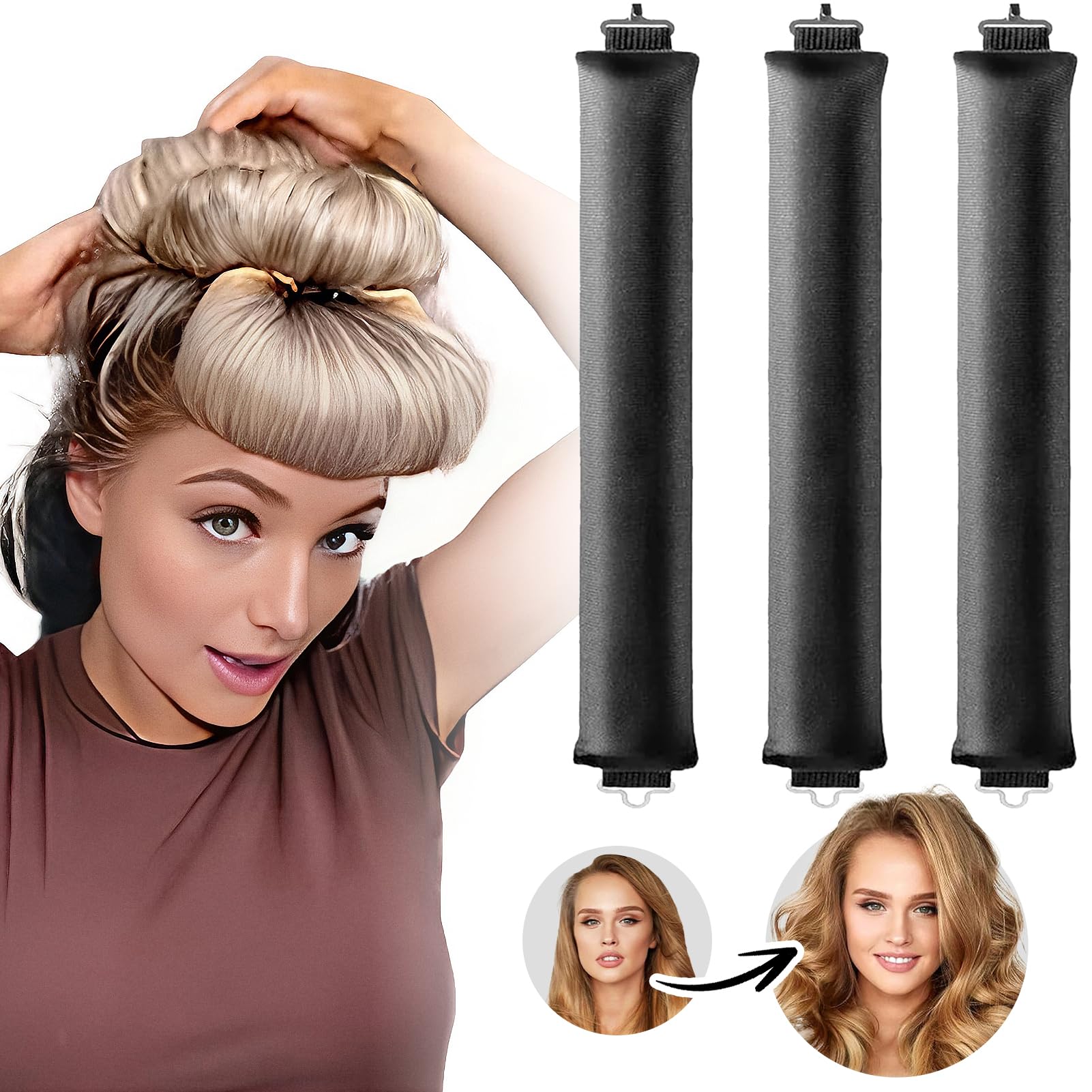 Heatless Curls Band, Overnight Curls, Pack of 3, Overnight Blowout Curls Without Heat, DIY ...