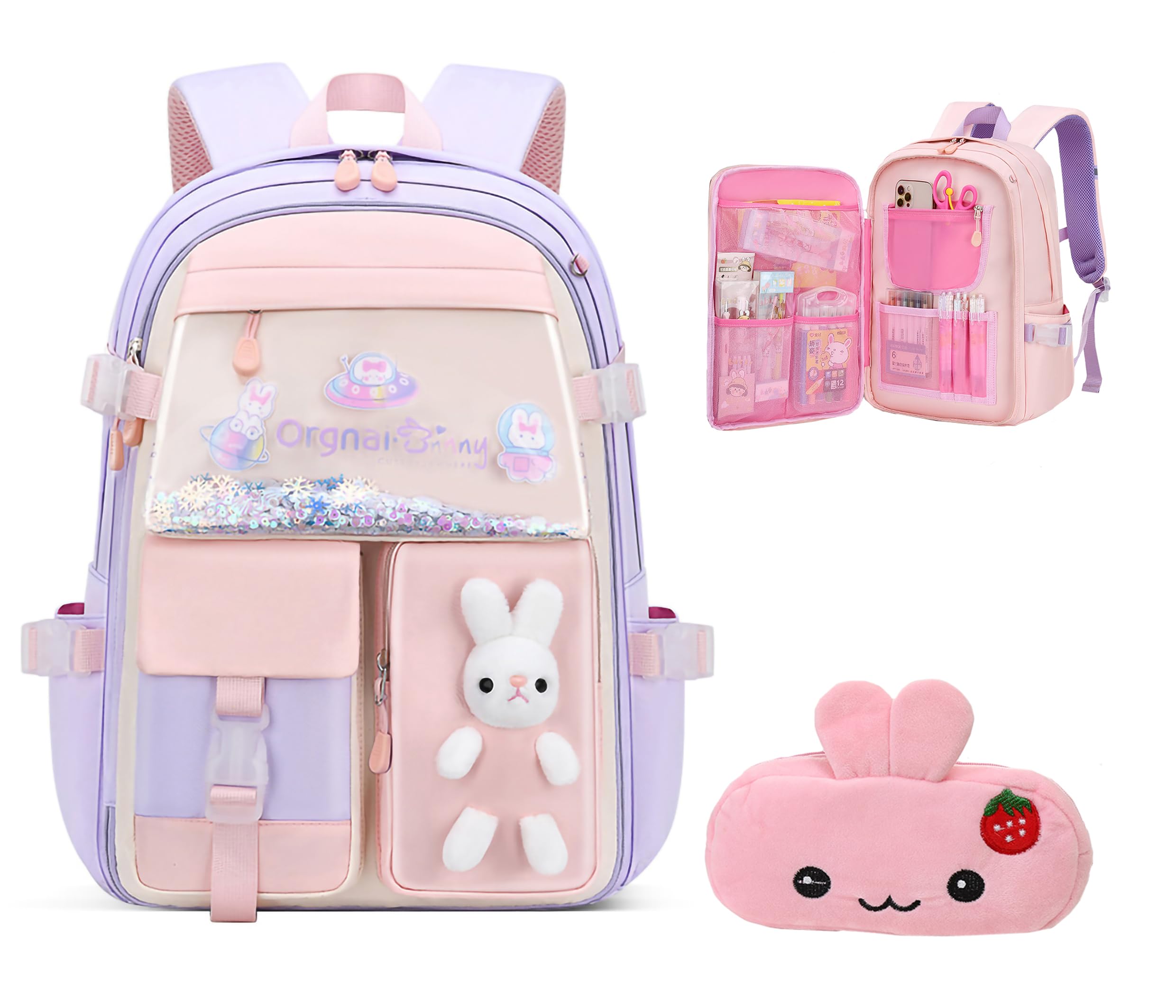 Amazon.com | qsvgms 2PCS Cute Bunny Backpack for Girls Kids,Kawaii ...