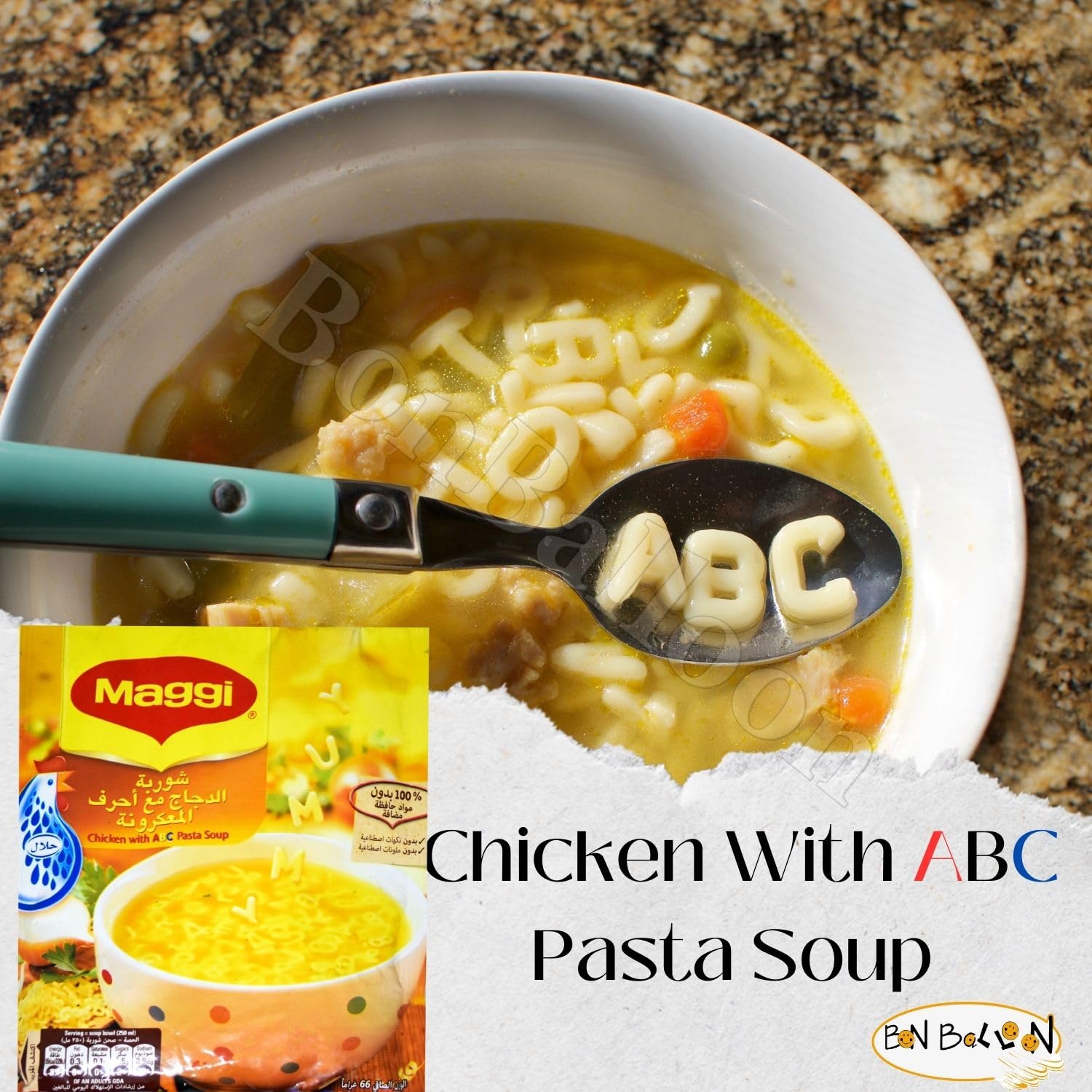 Paquete de 4 Maggi Pollo con ABC Pasta Sopa Letras Mezcla de especias ...