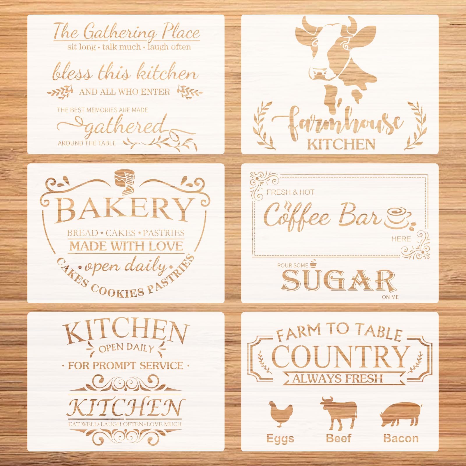 Amazon.com : Farmhouse Kitchen Stencil for Painting on Wood,6 Pieces ...