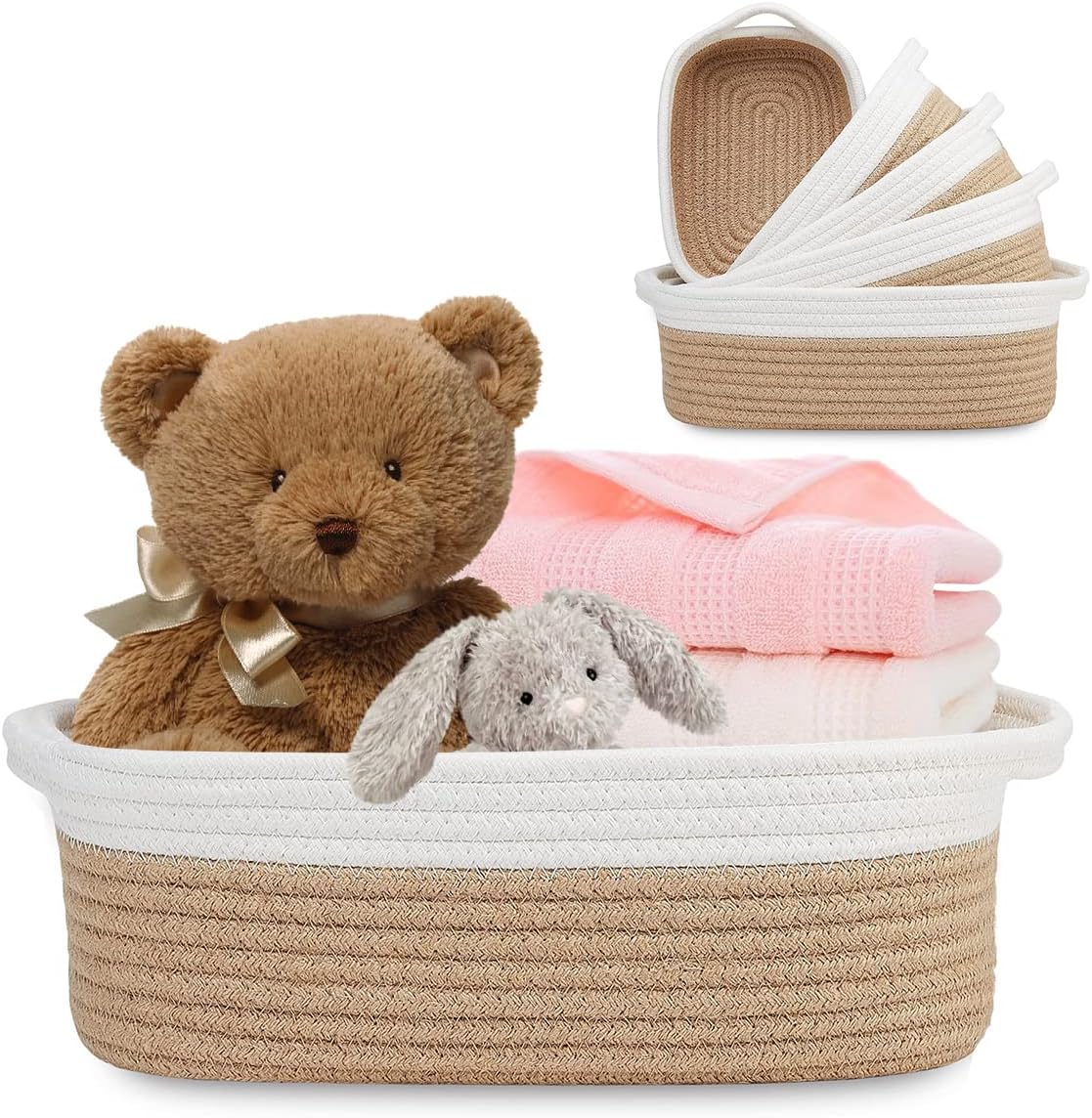 5-Piece Rectangle Storage Basket Set, Cotton Rope Woven Baskets Bins ...