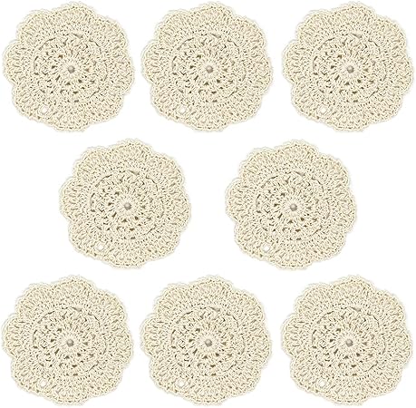 Amazon.com: 8 Pack 4" Doilies Cotton Coaster Cup Mat Hollow Crochet ...