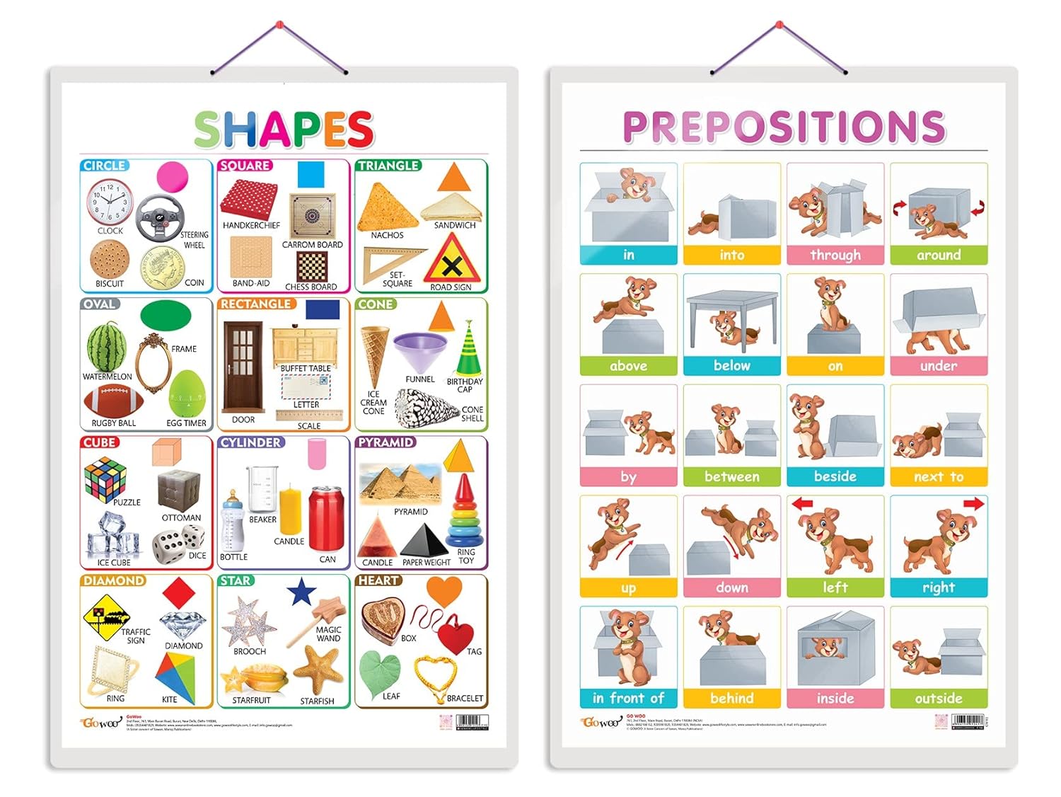 Set of 2 Shapes and PREPOSITIONS Early Learning Educational Charts for ...