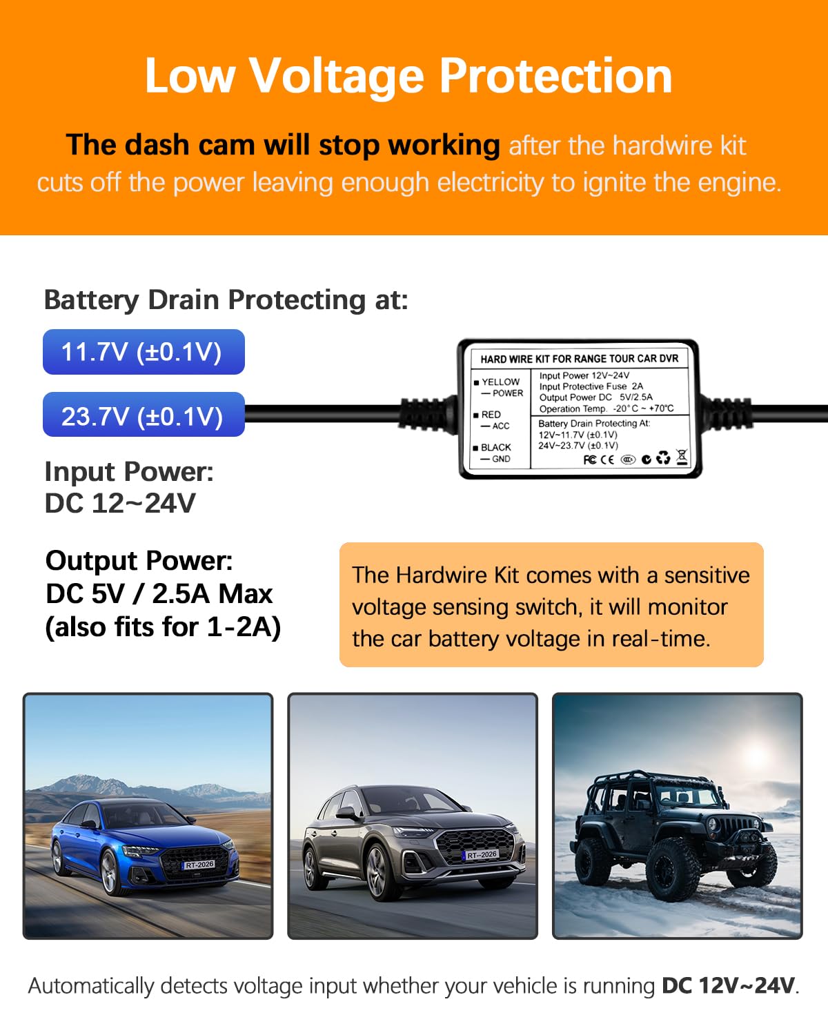 Snapklik.com : Range Tour Dash Cam Hardwire Kit Mini USB,12V-24V To 5V ...