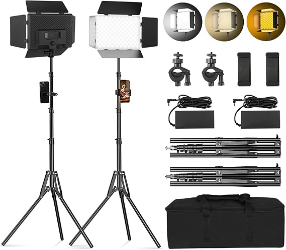 Amazon.com : 2Pack LED Panel Video Light with Barn Door, 12.6in Bi ...