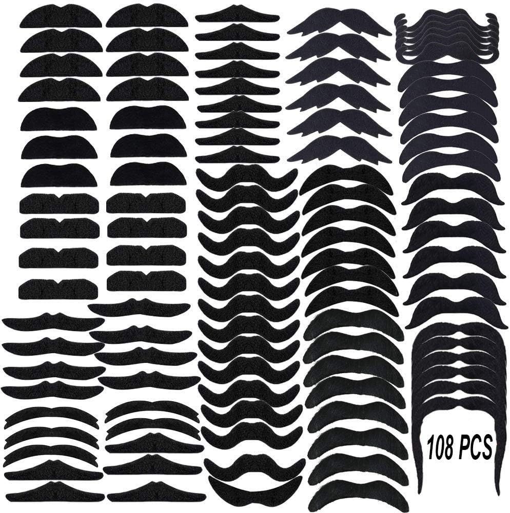 108 PCS Fake Mustaches, Mustache Party Supplies Costume Facial Hair ...