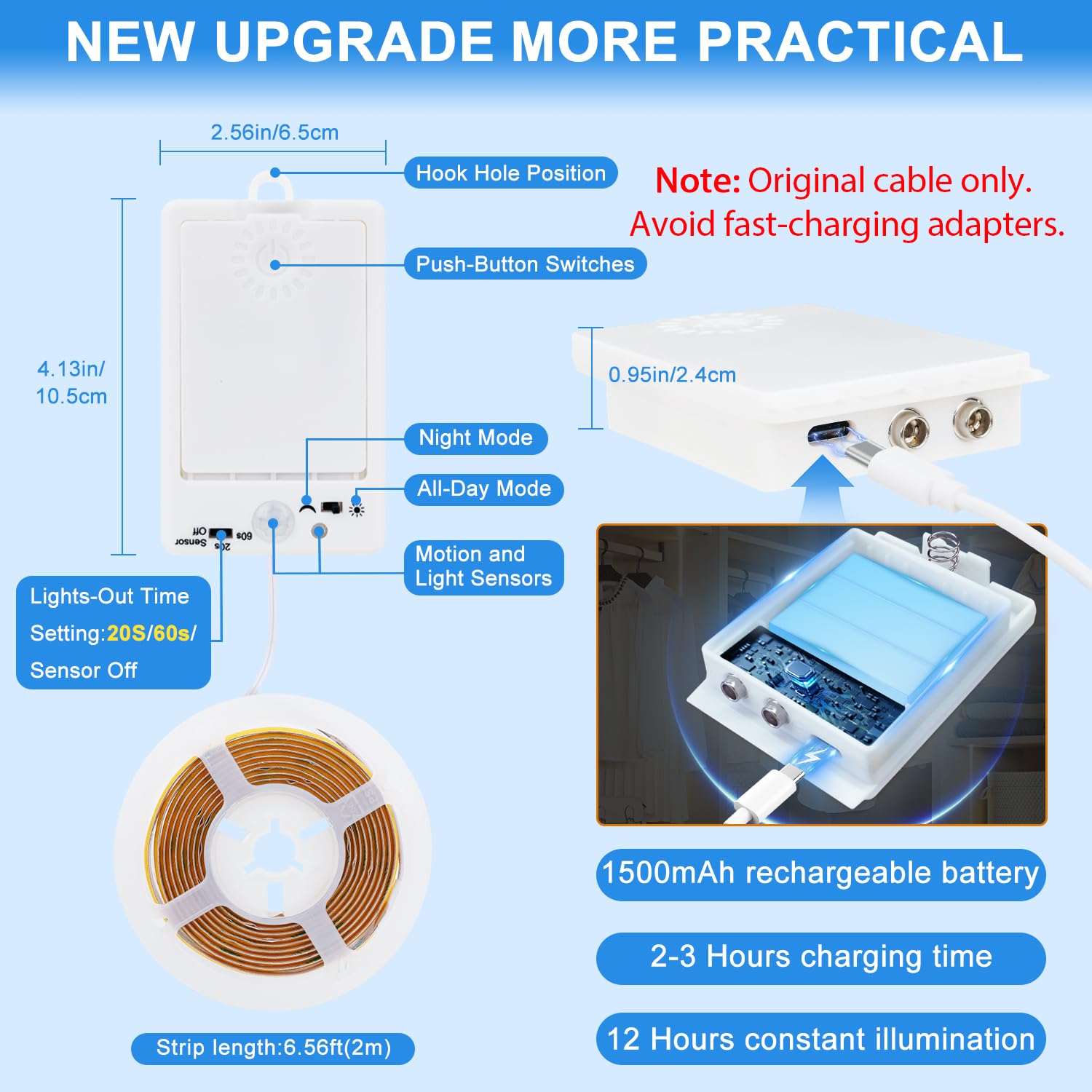 Snapklik.com : COB Motion Sensor LED Strip Light, 6.56ft 640LEDs Closet ...