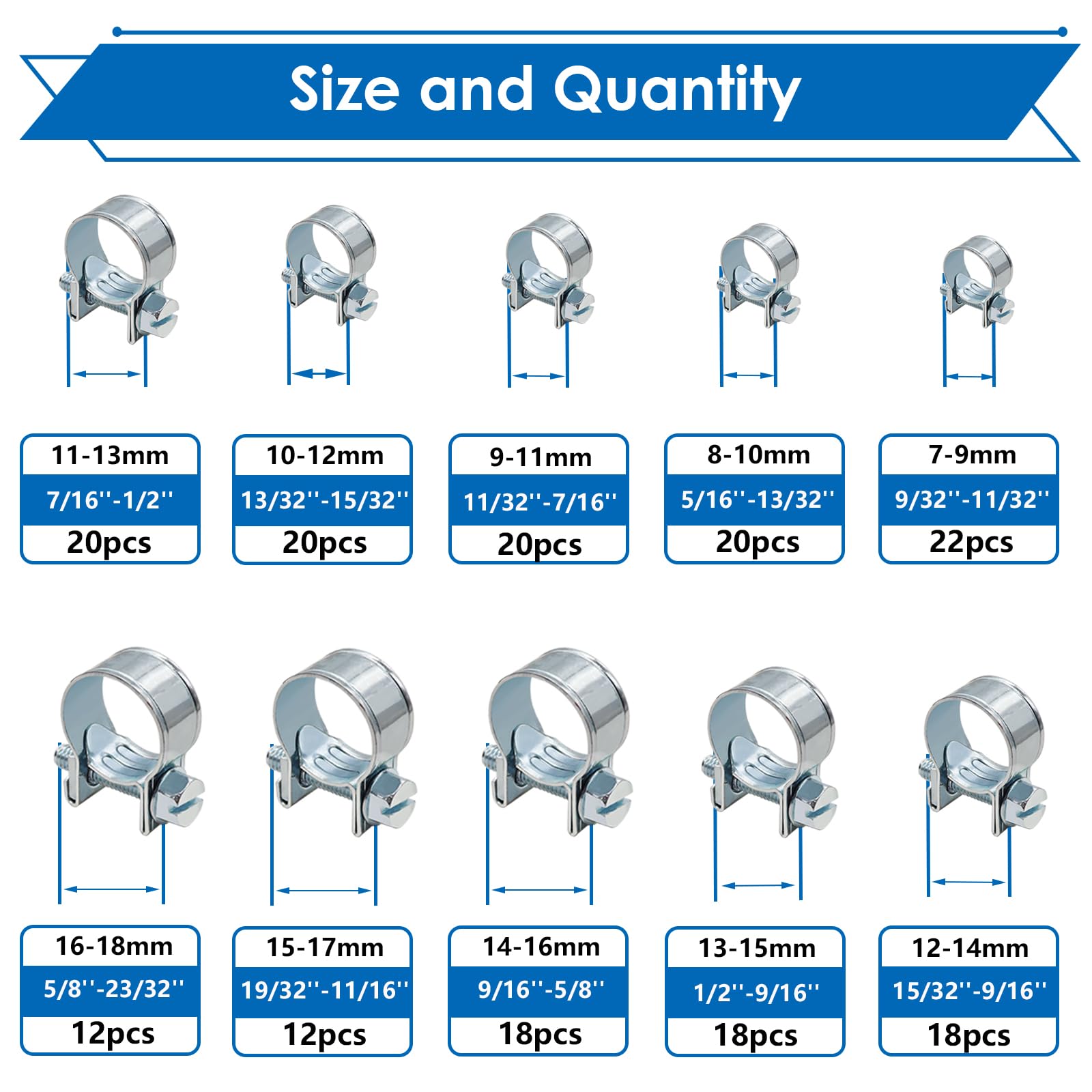 Snapklik.com : Smseace 180Pcs Fuel Line Clamps 10-Sizes 7-18mm Fuel ...