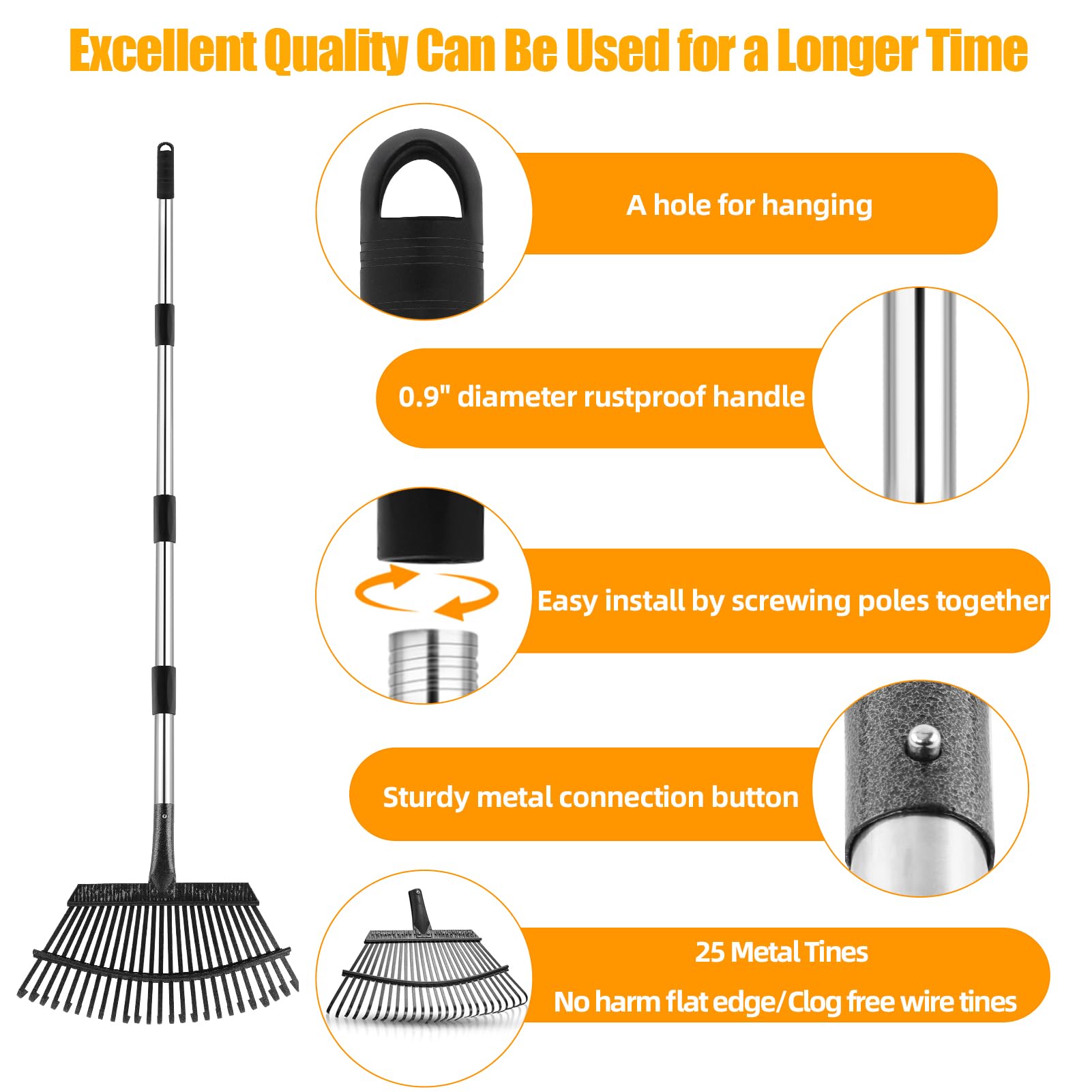 Snapklik.com : Fabulas Rake For Leaves, 65 Inch Adjustable Long Handle ...