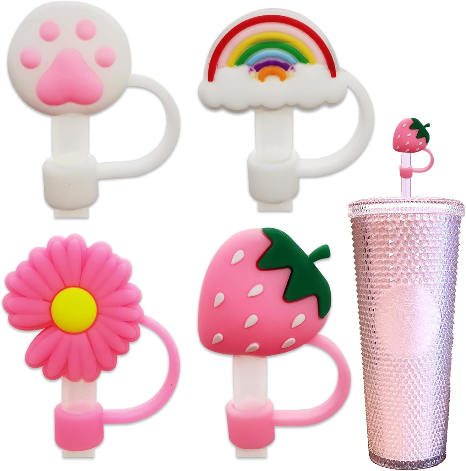 Amazon.com: 4Pcs Pink Cute Straw Covers Cap Toppers for Stanley Cup, 30 ...