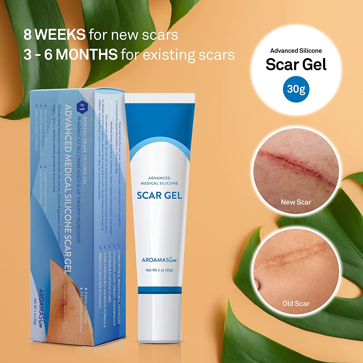 Buy Aroamas Scar Silicone Scar Gel, Soften and Flattens Scars,Medical ...