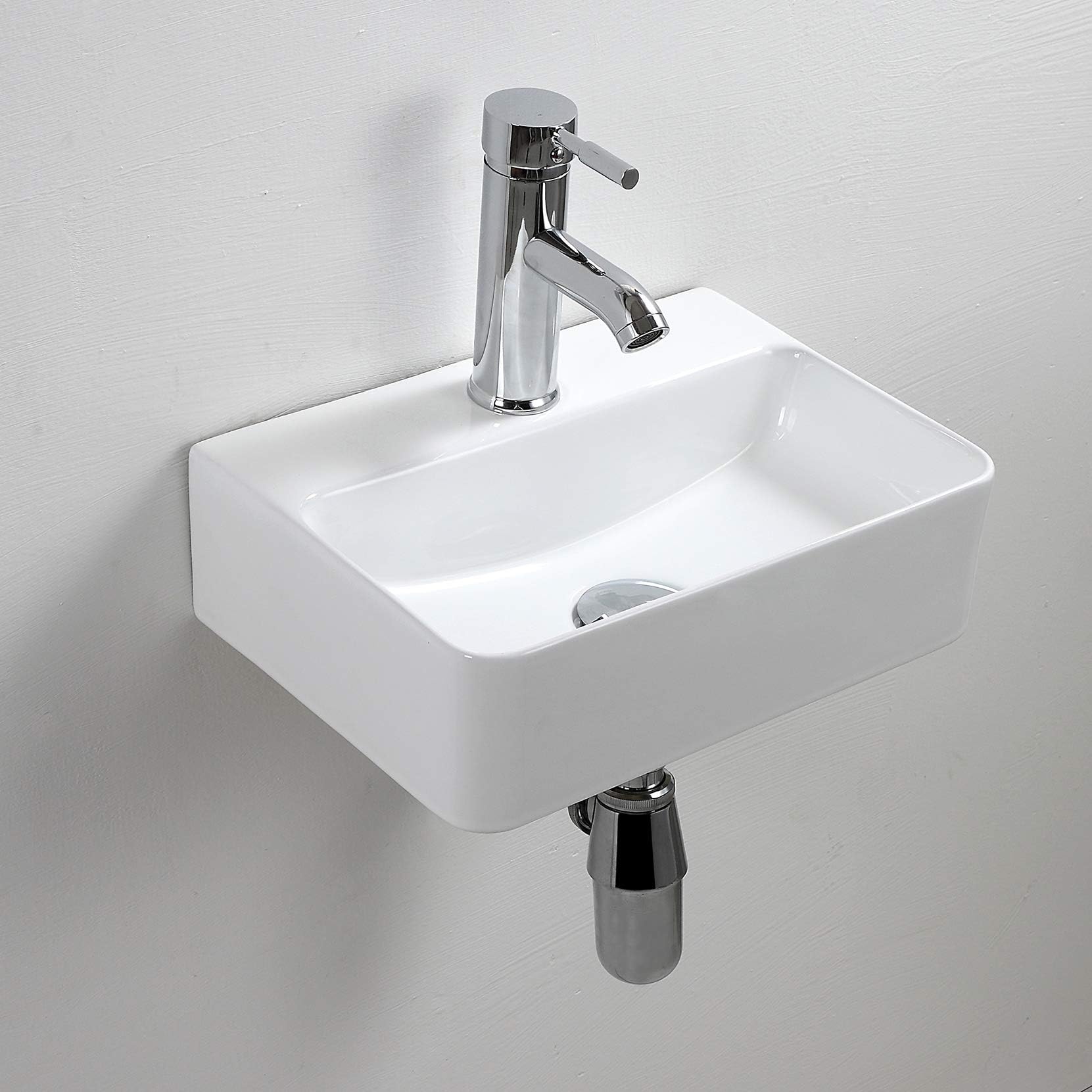 Compact Wall Hung Basin Sink Bathroom Mini Tiny Small Right Hand + Tap ...
