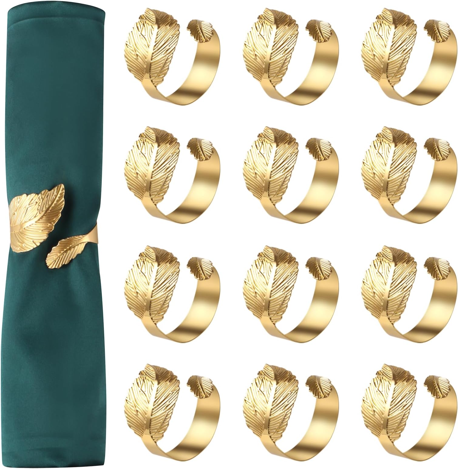 Amazon.com: Lnrueg 12 PCS Gold Napkin Rings, Metal Gold Leaf Napkin ...