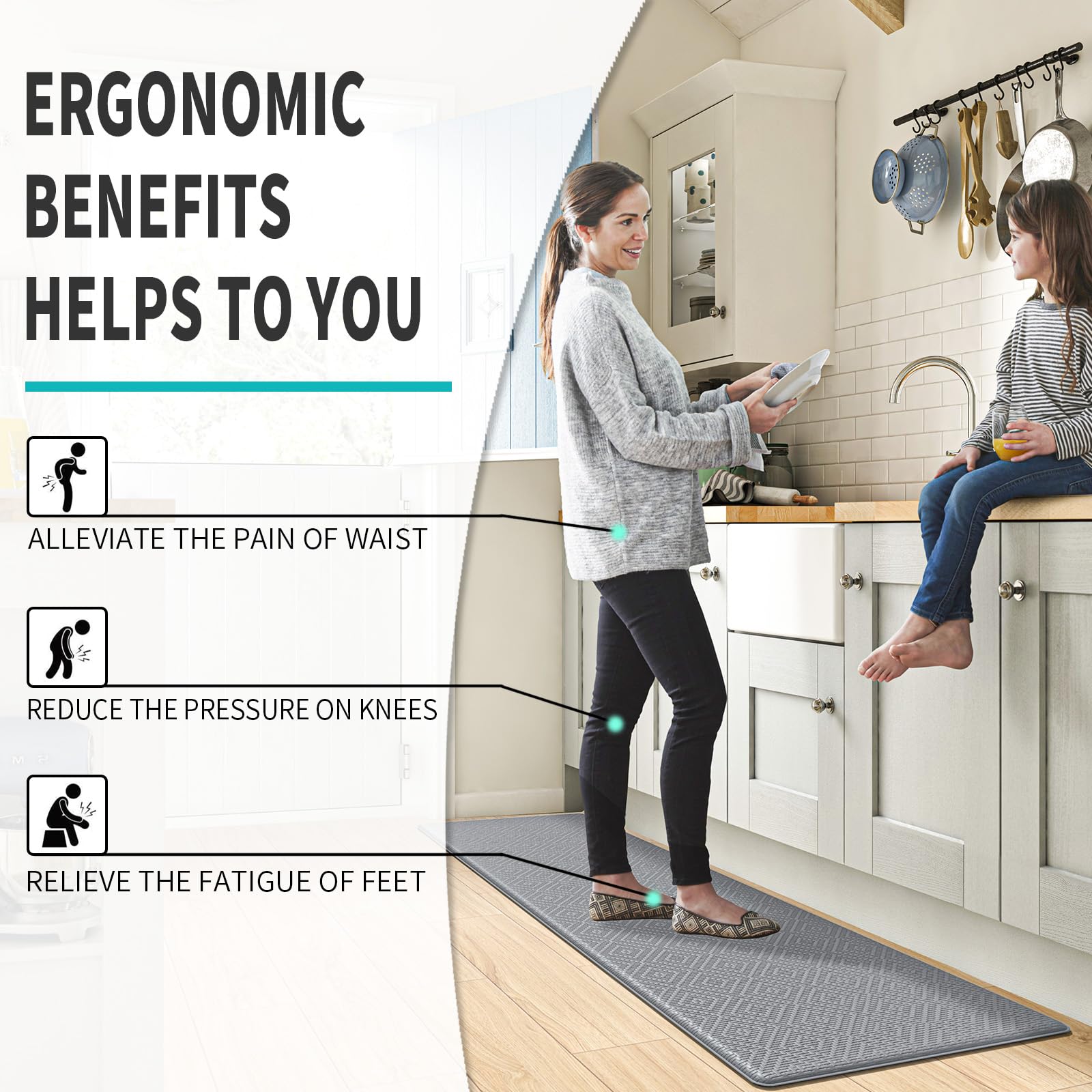 DEXI Kitchen Mat Cushioned Anti Fatigue, 2 PCS Kitchen Rug Set Non Slip ...