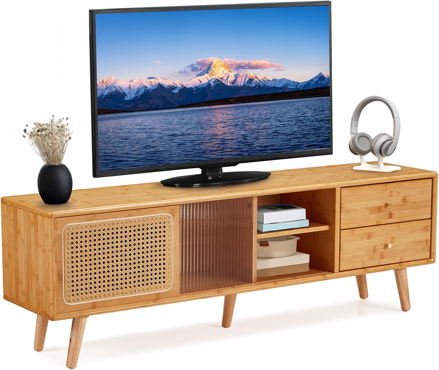 Amazon.com: Danrelax Rattan Boho TV Stand for TVs up to 65 inch ...