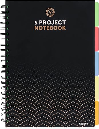 VABE UK A4 Project Notebook - 5 Dividers - 200 Pages (100 sheets ...