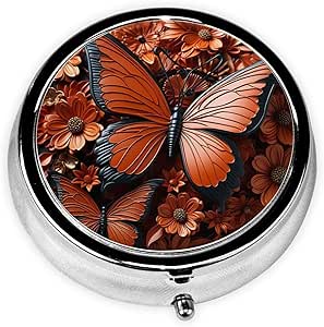 Amazon.com: Orange Natural Butterfly Pill Box Metal Round Small Pill ...