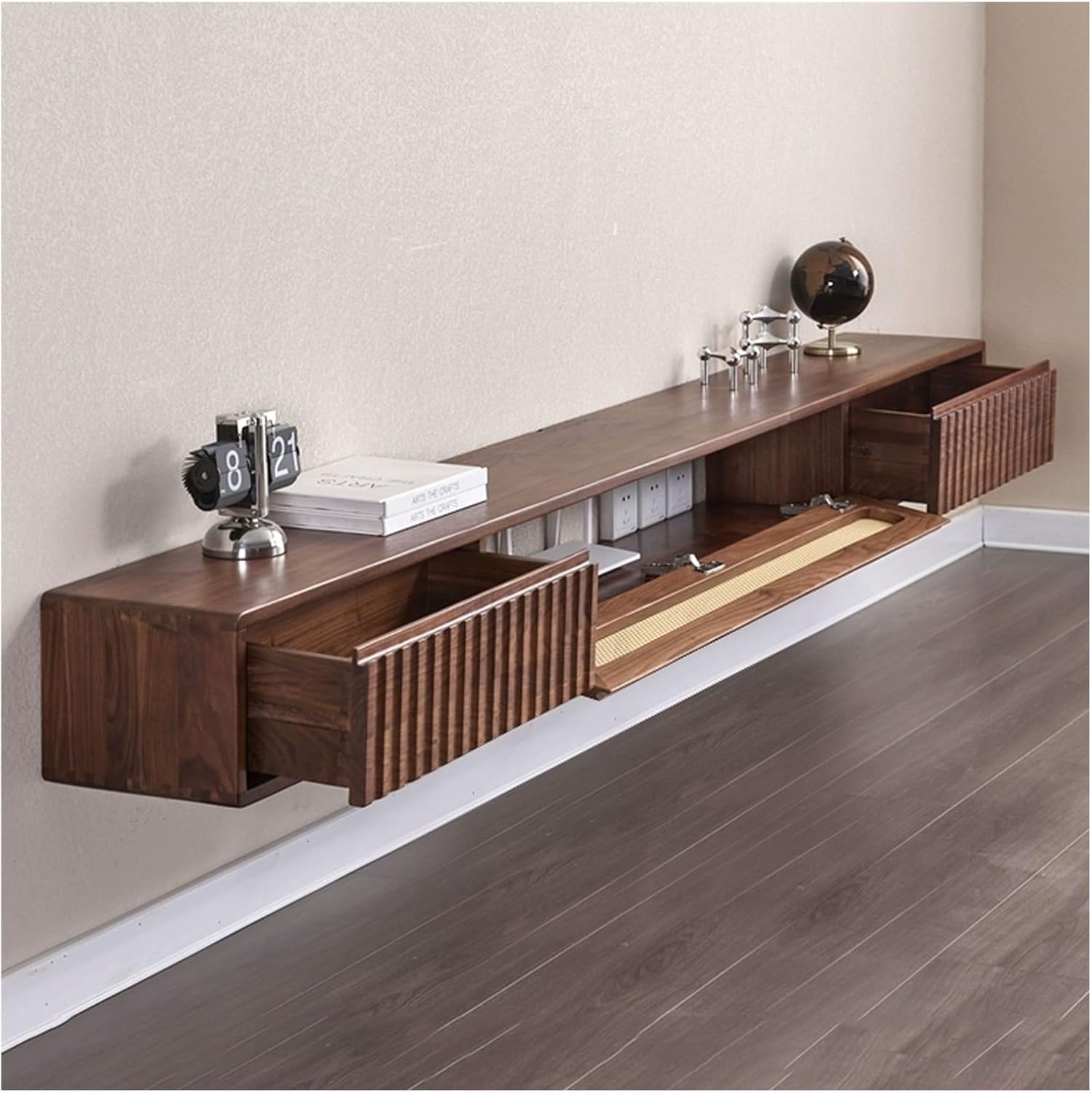 TRESORS Floating Tv Stand Wall Mounted Walnut Wood Entertainment Center ...