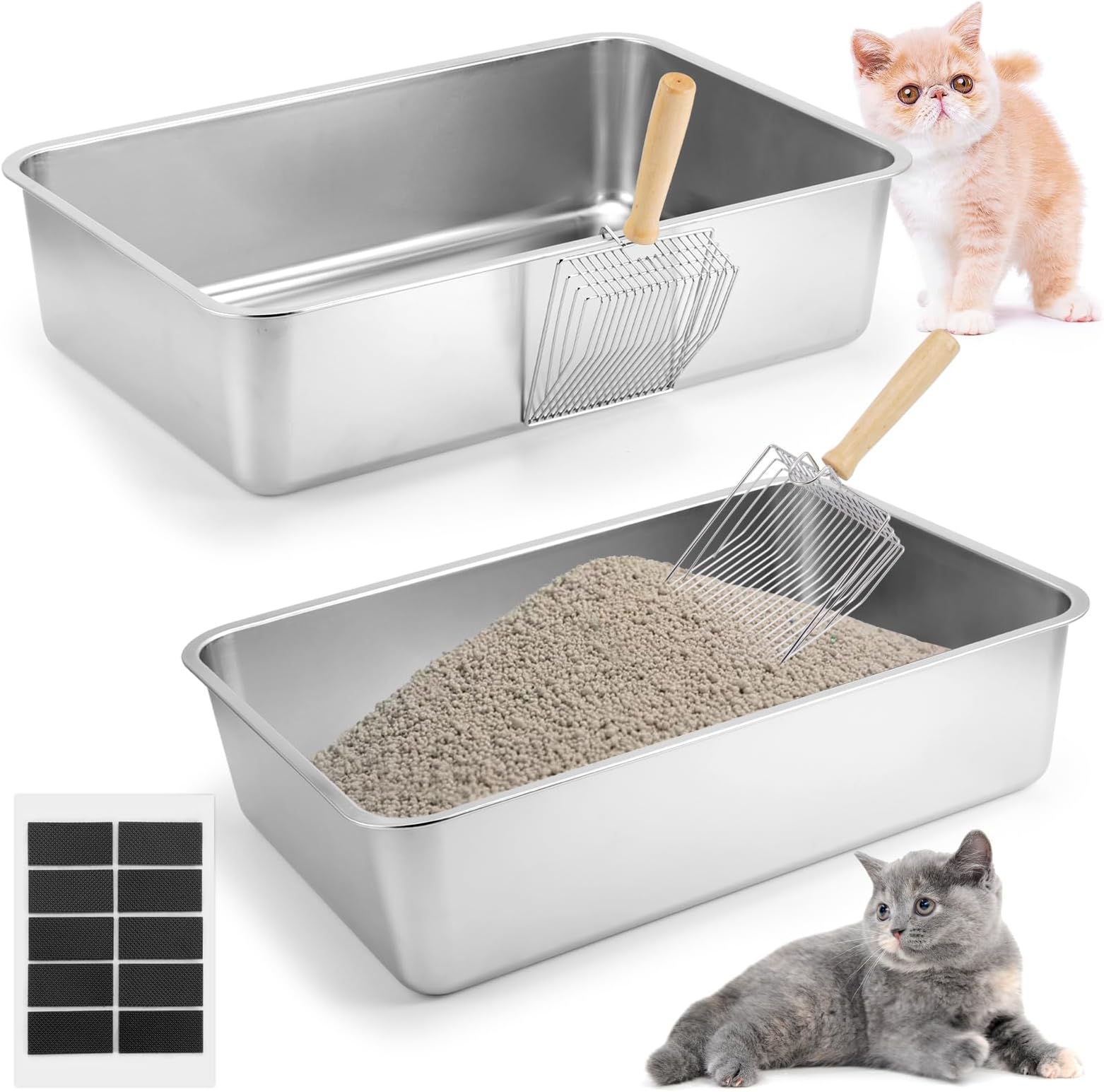 Amazon.com: Helyhoob Stainless Steel Litter Box for Cats with Scoop 2 ...